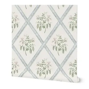 Spoonflower Eloise Quiet Blue Greens 100% Natural Sisal Grasscloth Wallcovering