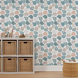 Spoonflower Coastal Shells Beach Terra Cotta Seashells Custom Pre-pasted Wallpaper