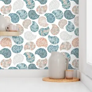 Spoonflower Coastal Shells Beach Terra Cotta Seashells Custom Pre-pasted Wallpaper