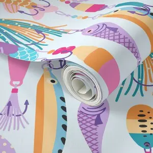 Spoonflower Fishing Light Bait Tackle Outdoor Custom Pre-pasted Wallpaper - Blue
