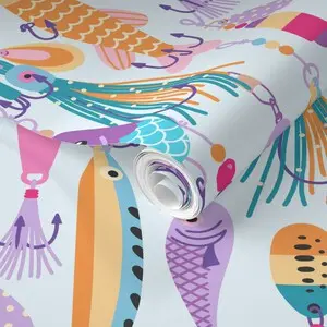 Spoonflower Fishing Light Bait Tackle Outdoor Custom Pre-pasted Wallpaper - Blue