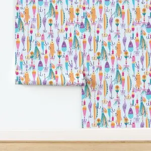 Spoonflower Fishing Light Bait Tackle Outdoor Custom Pre-pasted Wallpaper - Blue