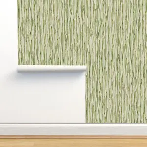 Spoonflower Weeping Willow Tree Leaves On Cream Eggshell Ivory 100% Natural Sisal Grasscloth Wallcovering