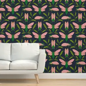 Spoonflower Cicada Navy 100% Natural Sisal Grasscloth Wallcovering