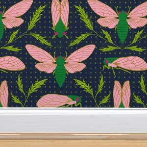 Spoonflower Cicada Navy 100% Natural Sisal Grasscloth Wallcovering