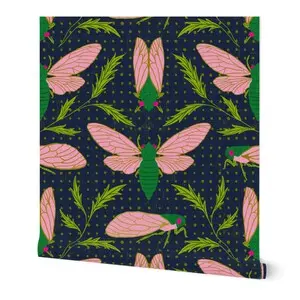 Spoonflower Cicada Navy 100% Natural Sisal Grasscloth Wallcovering