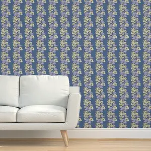 Spoonflower Neutral Floral Blue 100% Natural Sisal Grasscloth Wallcovering