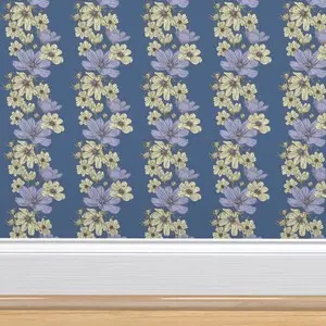 Spoonflower Neutral Floral Blue 100% Natural Sisal Grasscloth Wallcovering