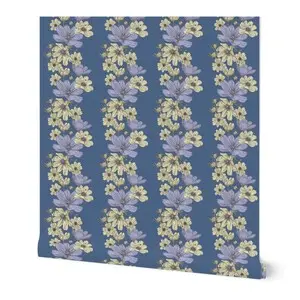Spoonflower Neutral Floral Blue 100% Natural Sisal Grasscloth Wallcovering