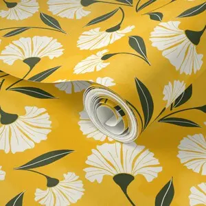 Spoonflower Sunny Flower Nature Victorian Summer Garden Custom Pre-pasted Wallpaper - Yellow