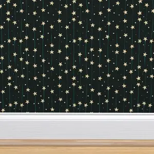 Spoonflower Twinkling Stars In Black 100% Natural Sisal Grasscloth Wallcovering - Blue,beige,gray