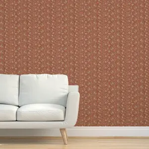 Spoonflower Texture Floral Leaf Maroon Marsala 100% Natural Sisal Grasscloth Wallcovering