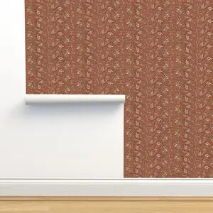 Spoonflower Texture Floral Leaf Maroon Marsala 100% Natural Sisal Grasscloth Wallcovering