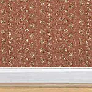 Spoonflower Texture Floral Leaf Maroon Marsala 100% Natural Sisal Grasscloth Wallcovering