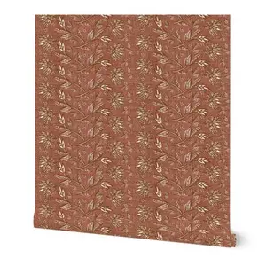 Spoonflower Texture Floral Leaf Maroon Marsala 100% Natural Sisal Grasscloth Wallcovering
