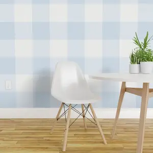Spoonflower Gingham Check Classic Buffalo Plaid 6 Inch Custom Pre-pasted Wallpaper - Blue