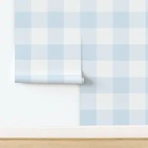 Spoonflower Gingham Check Classic Buffalo Plaid 6 Inch Custom Pre-pasted Wallpaper - Blue
