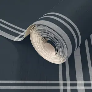 Spoonflower Windowpane Plaid Navy 100% Natural Sisal Grasscloth Wallcovering