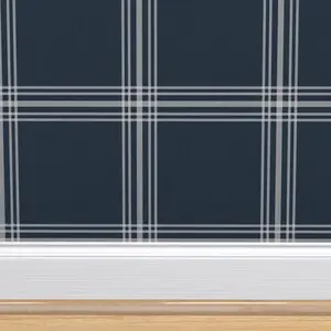 Spoonflower Windowpane Plaid Navy 100% Natural Sisal Grasscloth Wallcovering