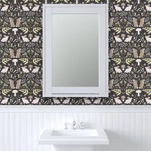 Spoonflower Damask Modern Art Nouveau Nature Forest Custom Pre-pasted Wallpaper - Brown