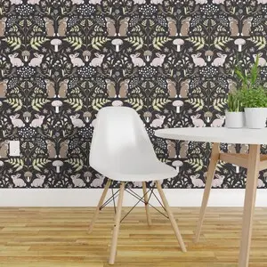 Spoonflower Damask Modern Art Nouveau Nature Forest Custom Pre-pasted Wallpaper - Brown