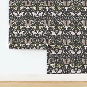 Spoonflower Damask Modern Art Nouveau Nature Forest Custom Pre-pasted Wallpaper - Brown