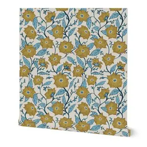 Spoonflower Coraline Gold 100% Natural Sisal Grasscloth Wallcovering - Gray,green,blue