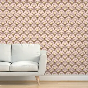 Spoonflower Retro Floral Pink Yellow Coneflower Medium Custom Pre-pasted Wallpaper