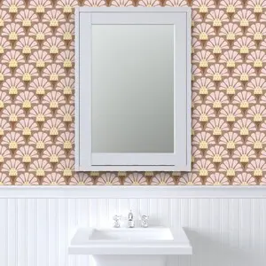 Spoonflower Retro Floral Pink Yellow Coneflower Medium Custom Pre-pasted Wallpaper