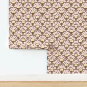 Spoonflower Retro Floral Pink Yellow Coneflower Medium Custom Pre-pasted Wallpaper