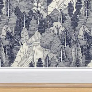 Spoonflower Trees Nc Blue Large 100% Natural Sisal Grasscloth Wallcovering - Blue,white