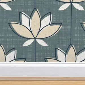 Spoonflower Mid Mod Lotus Garden Medium Slate 100% Natural Sisal Grasscloth Wallcovering