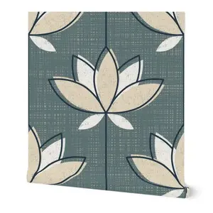 Spoonflower Mid Mod Lotus Garden Medium Slate 100% Natural Sisal Grasscloth Wallcovering