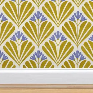 Spoonflower Corinne Blue And Yellow 100% Natural Sisal Grasscloth Wallcovering - Yellow,gray,blue