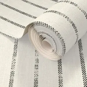 Spoonflower Aegea Wide Stripe Onyx 100% Natural Sisal Grasscloth Wallcovering White,gray