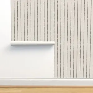 Spoonflower Aegea Wide Stripe Onyx 100% Natural Sisal Grasscloth Wallcovering - White,gray