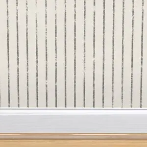 Spoonflower Aegea Wide Stripe Onyx 100% Natural Sisal Grasscloth Wallcovering - White,gray