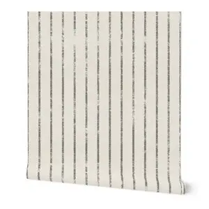 Spoonflower Aegea Wide Stripe Onyx 100% Natural Sisal Grasscloth Wallcovering - White,gray