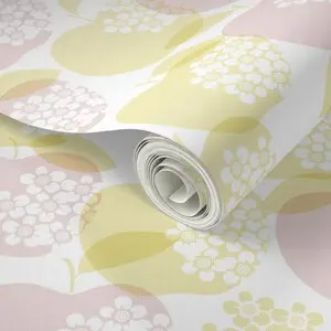 Spoonflower Apple Floral Pastel Colors Pink And Yellow Soft Custom Pre-pasted Wallpaper - Yellow,pink