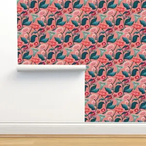 Spoonflower Flowing Florals 100% Natural Sisal Grasscloth Wallcovering