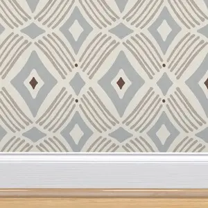 Spoonflower Textured Geometric Beige Taupe Blue Grey 100% Natural Sisal Grasscloth Wallcovering - Blue,white,gray