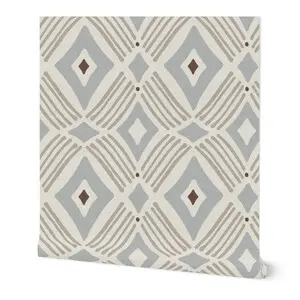 Spoonflower Textured Geometric Beige Taupe Blue Grey 100% Natural Sisal Grasscloth Wallcovering - Blue,white,gray