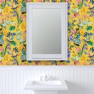 Spoonflower Rainforest Jungle Hand Drawn Botanical Custom Pre-pasted Wallpaper