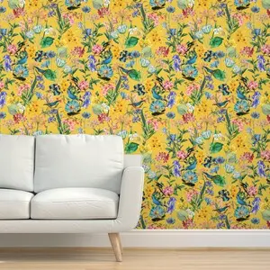 Spoonflower Rainforest Jungle Hand Drawn Botanical Custom Pre-pasted Wallpaper