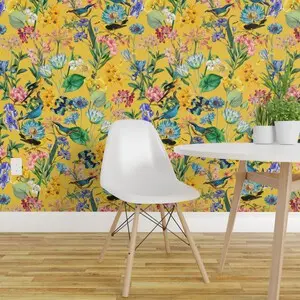 Spoonflower Rainforest Jungle Hand Drawn Botanical Custom Pre-pasted Wallpaper