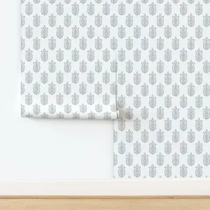 Spoonflower Floral Paisley Tulip Traditional Turtle Custom Pre-pasted Wallpaper - Blue