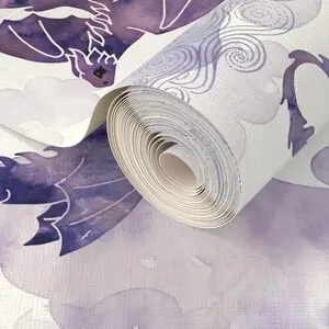 Spoonflower Dragons Clouds Purple 100% Natural Sisal Grasscloth Wallcovering - Purple,blue