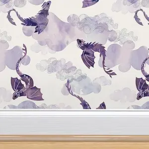 Spoonflower Dragons Clouds Purple 100% Natural Sisal Grasscloth Wallcovering