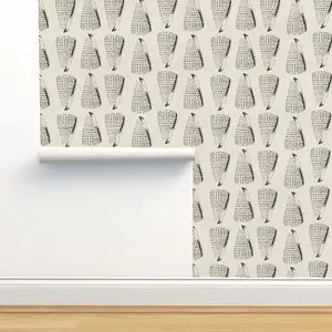 Spoonflower Spotty Cone Shells Lola Bone White Army Green 100% Natural Sisal Grasscloth Wallcovering - Green,gray