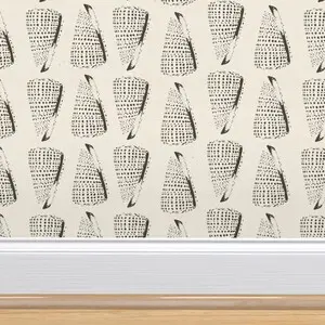 Spoonflower Spotty Cone Shells Lola Bone White Army Green 100% Natural Sisal Grasscloth Wallcovering - Green,gray